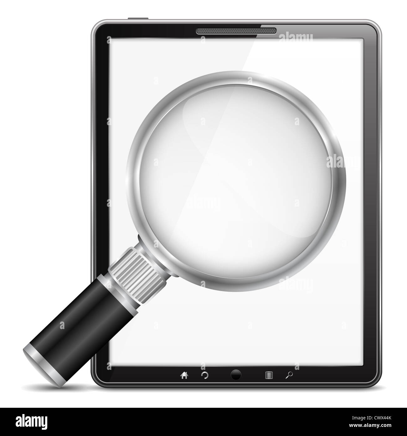 Tablet computer with magnifying glass Stock Photo - Alamy