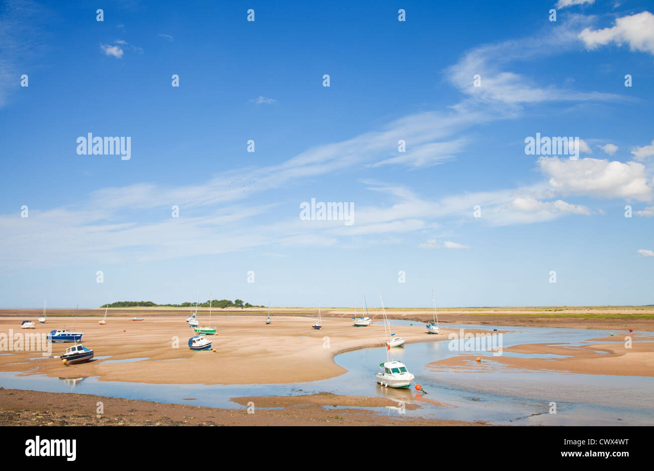Wells-next-the-Sea, low tide, silted-up approaches to the harbor devoid ...