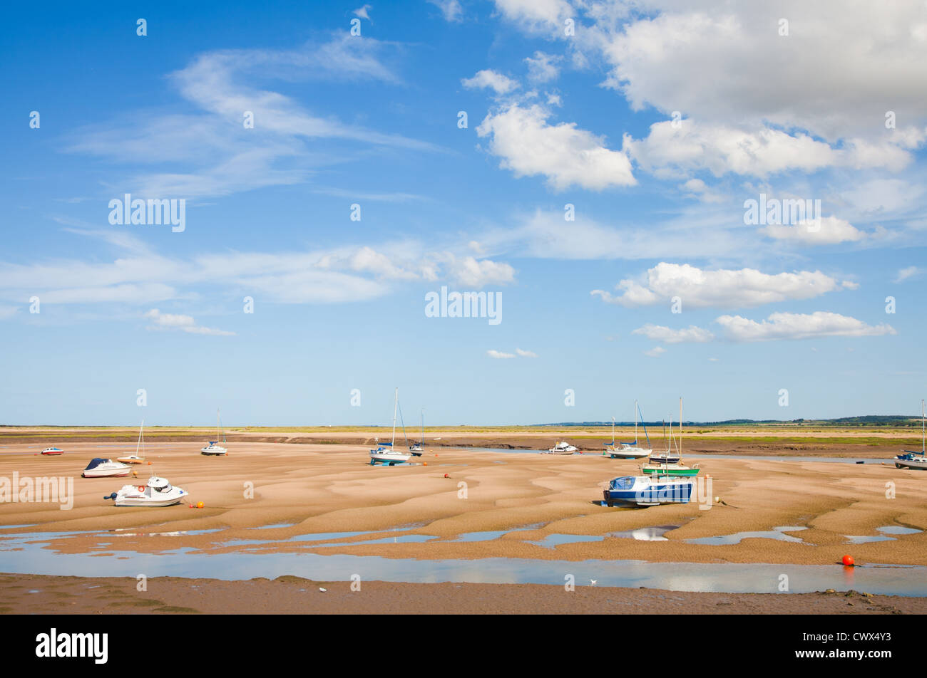 Wells-next-the-Sea, low tide, silted-up approaches to the harbor devoid ...