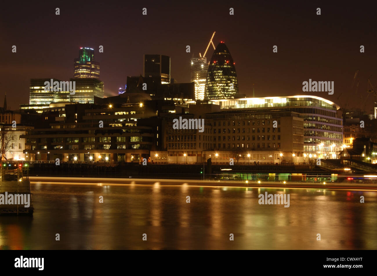 City skyline and waterfront at night, London, England Stock Photo - Alamy