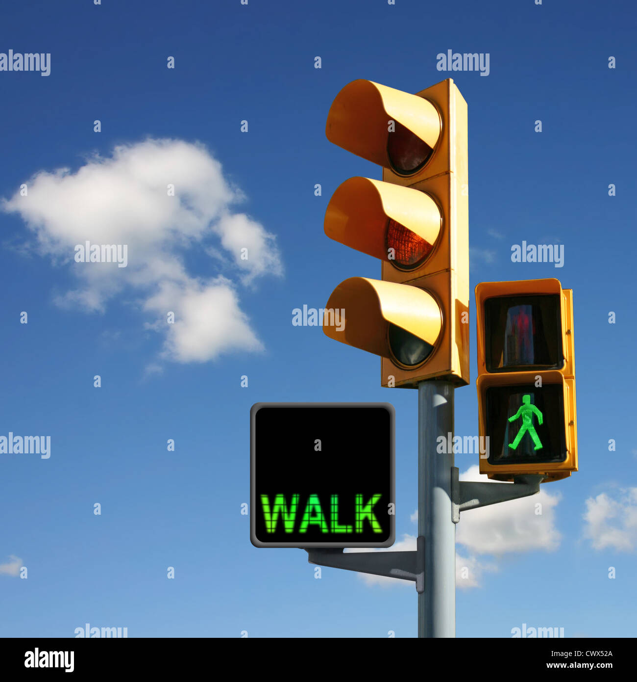 Traffic Lights with Walk and Green Man Stock Photo - Alamy