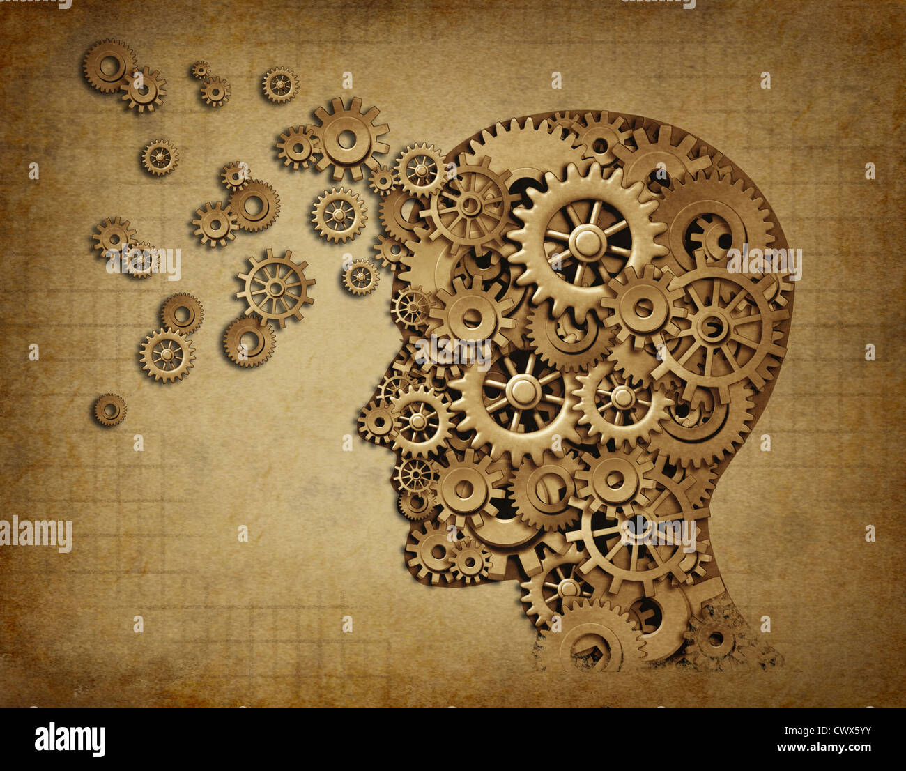 Human intelligence brain function with grunge texture made of machine ...