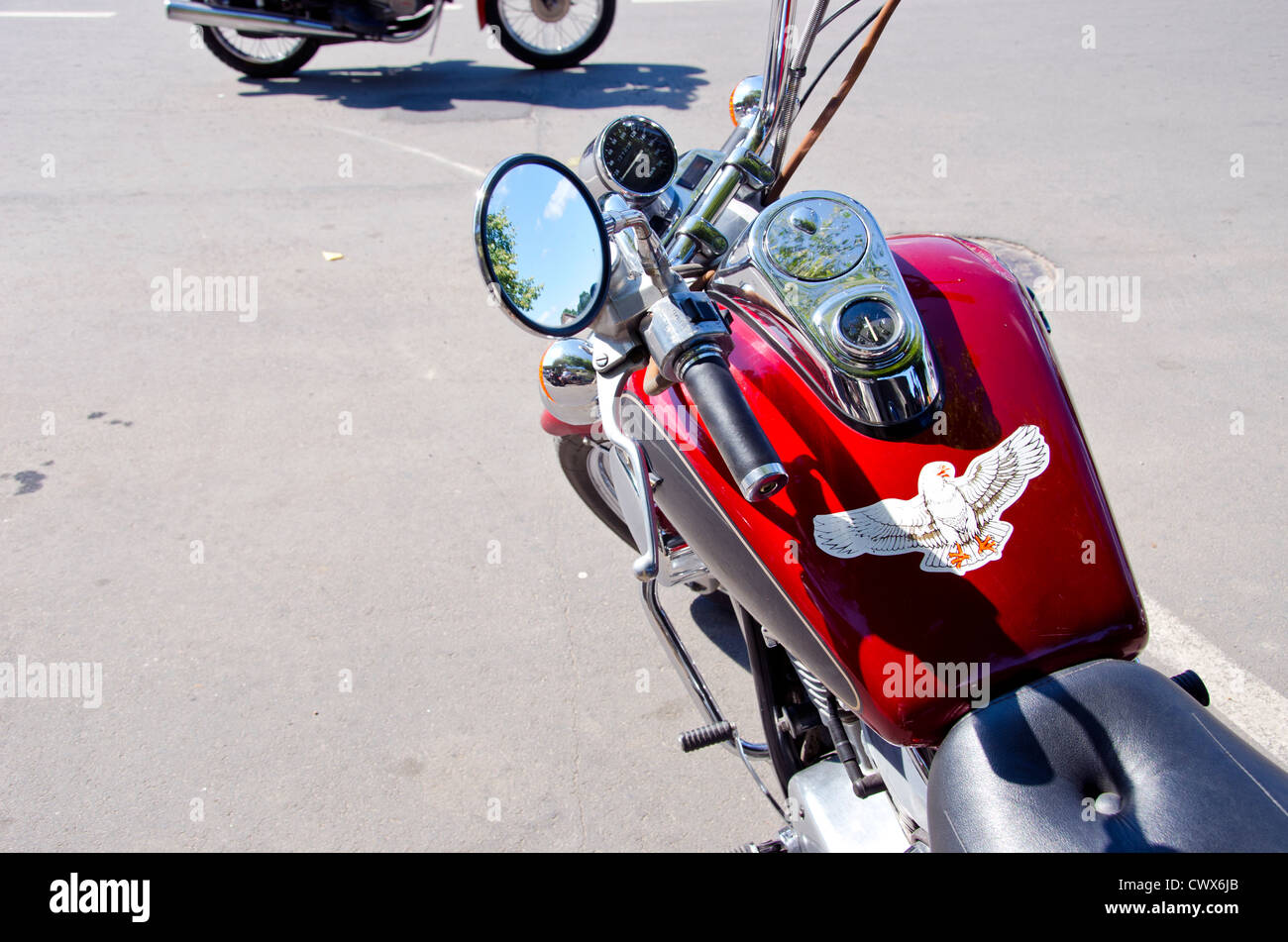 biker red motorcycle with eagle symbol Stock Photo - Alamy