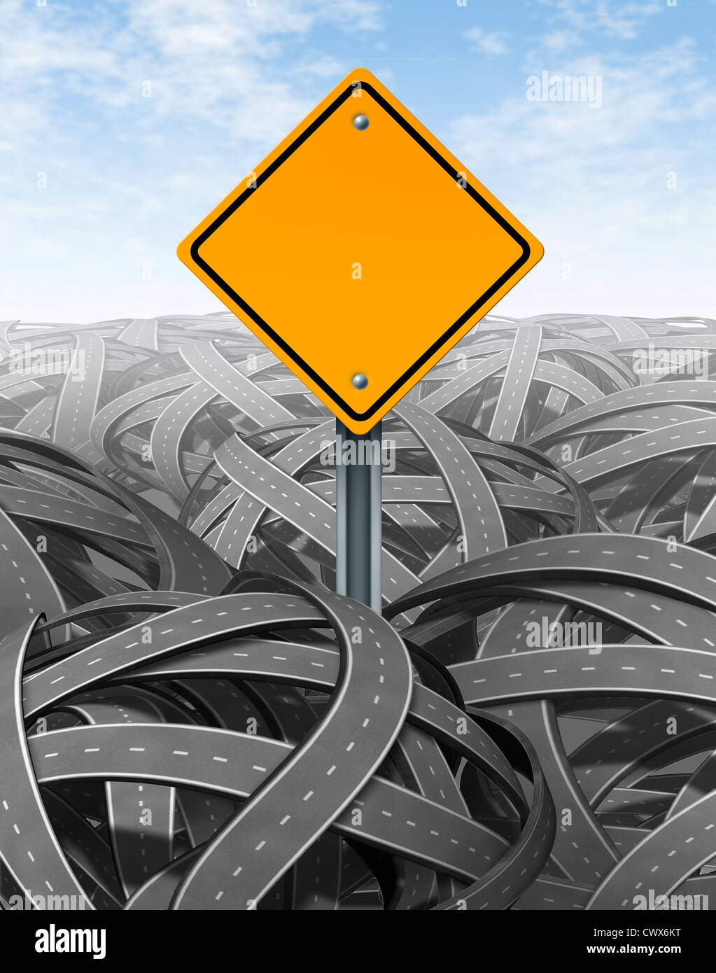 Challenges symbol with blank yellow road sign for Solutions and answers ...