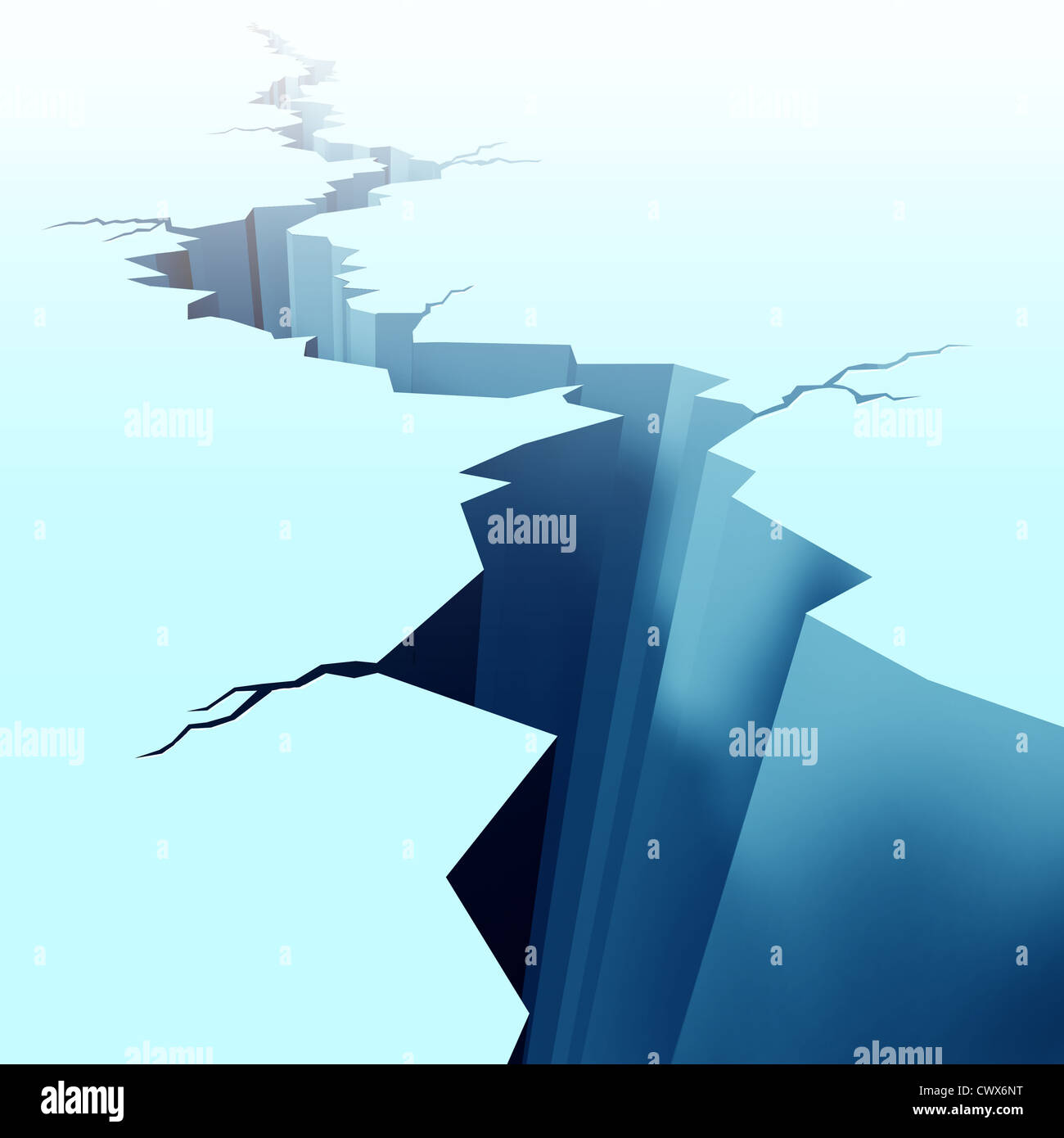 Cracked ice on frozen winter floor showing a huge hole in the ground ...