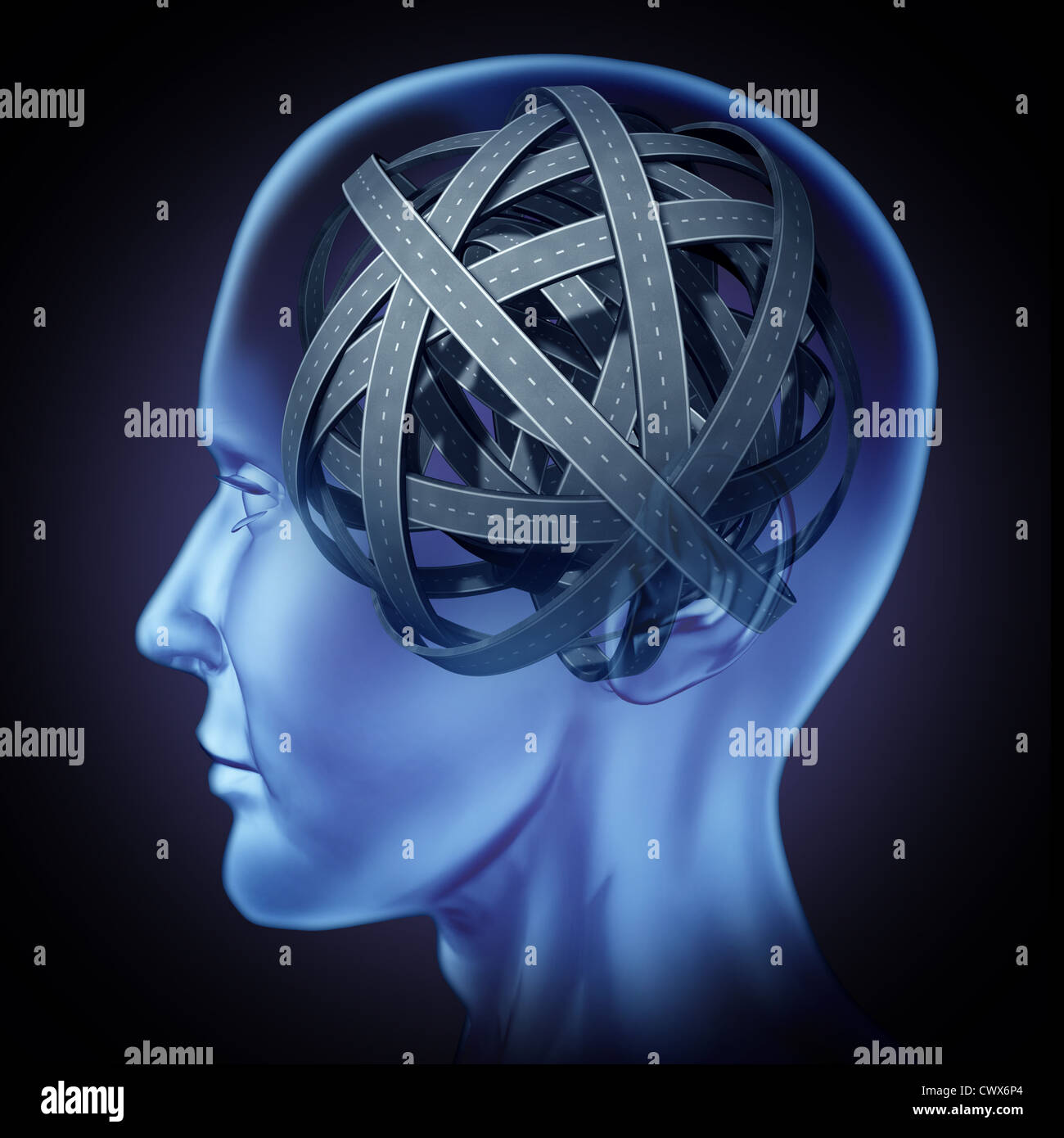 Confused puzzled mind and brain problems symbol featuring a human head ...