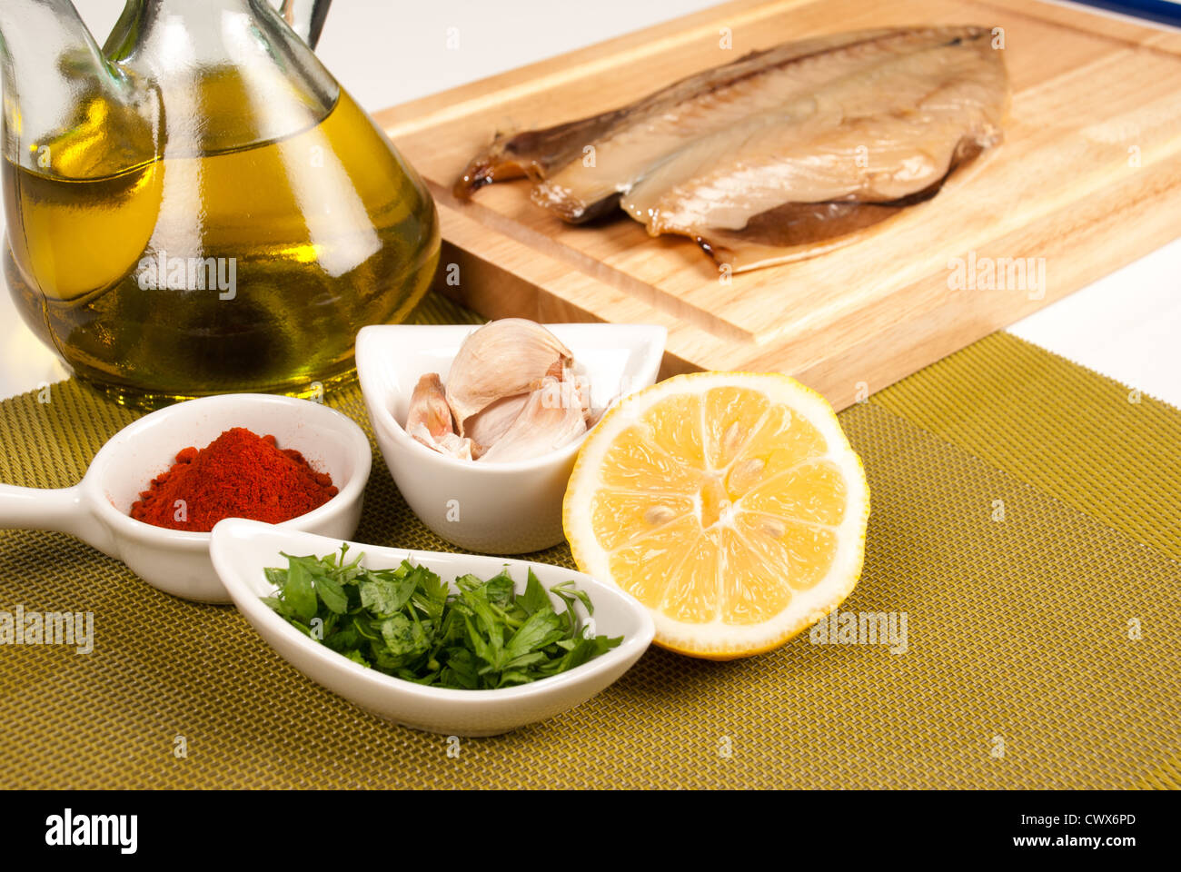 Ingredients to prepare a marinade for a mackerel Stock Photo - Alamy