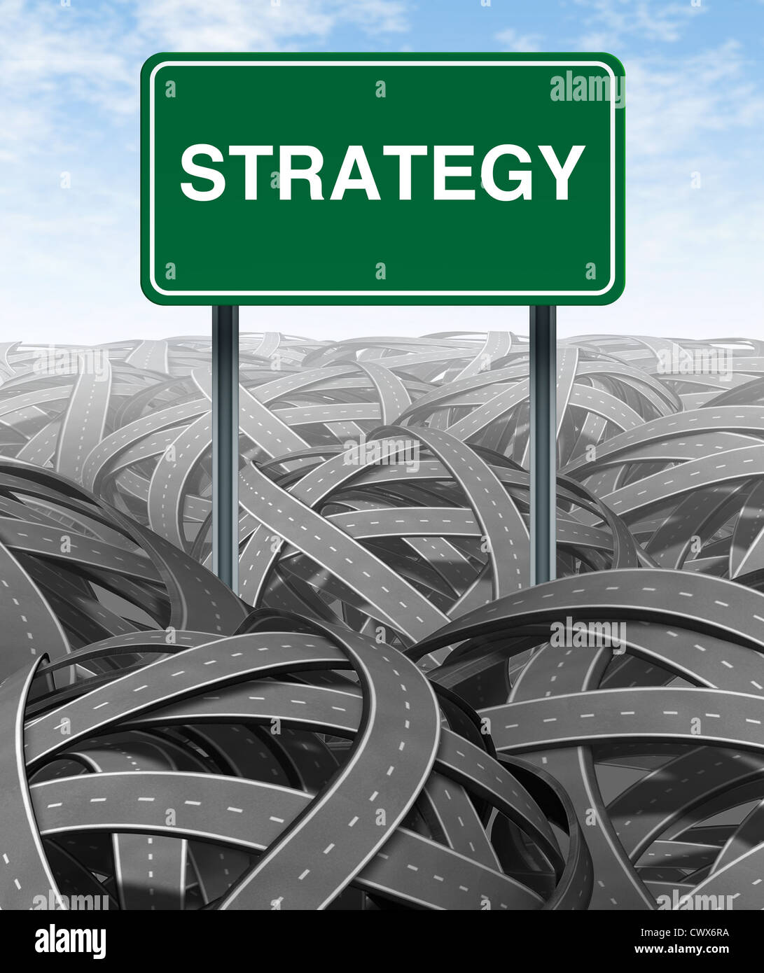 Business strategy and challenge with green highway sign for Solutions ...