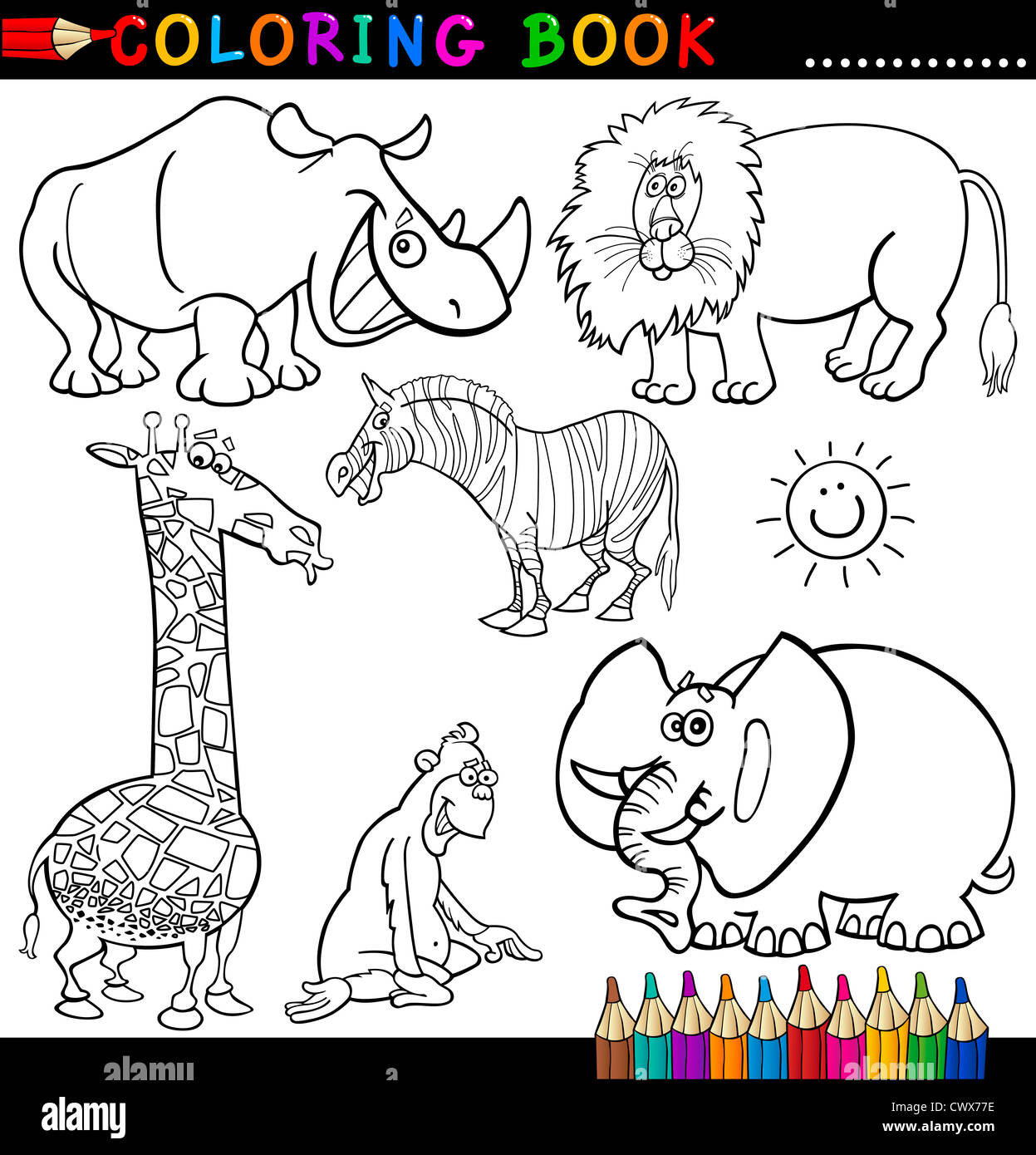 Coloring Book or Page Cartoon Illustration of Funny Wild and Safari ...