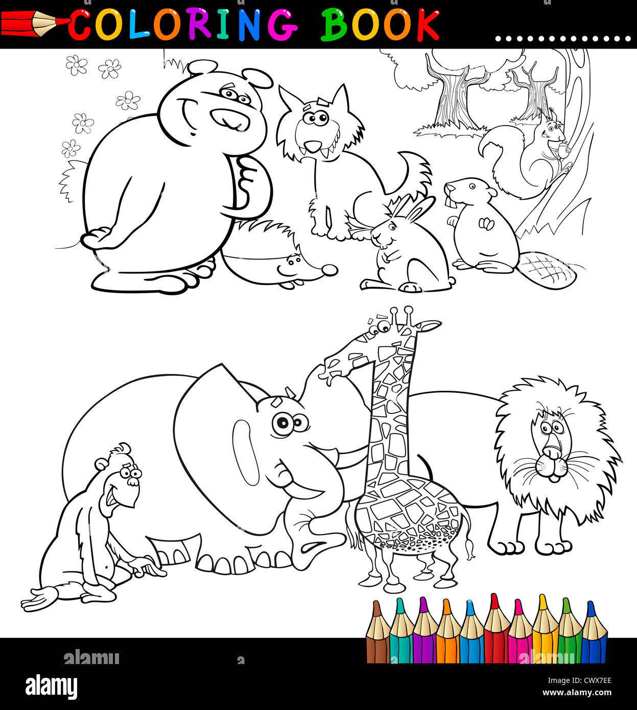 Coloring Book or Page Cartoon Illustration of Funny Wild and Safari ...