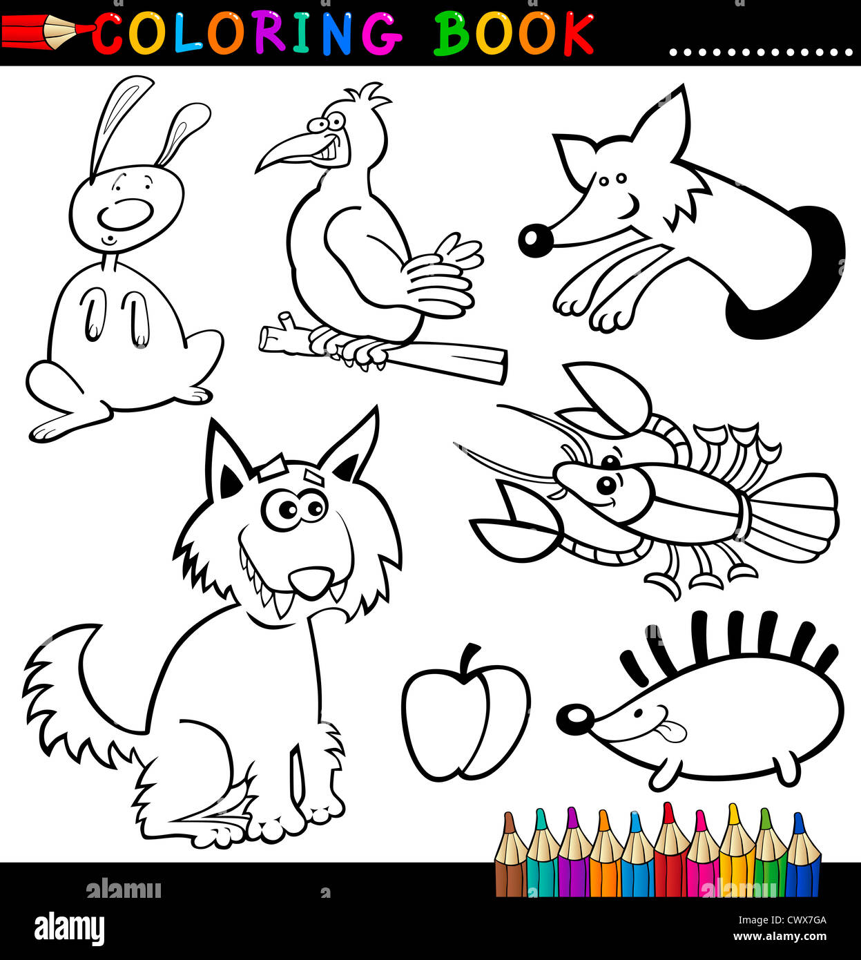 Coloring Book or Page Cartoon Illustration of Funny Wild and Forest ...