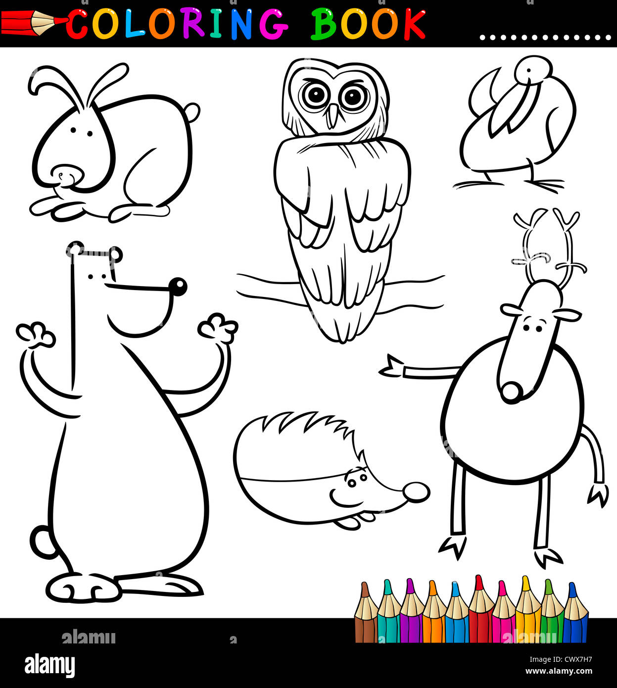 Coloring Book or Page Cartoon Illustration of Funny Wild and Forest ...