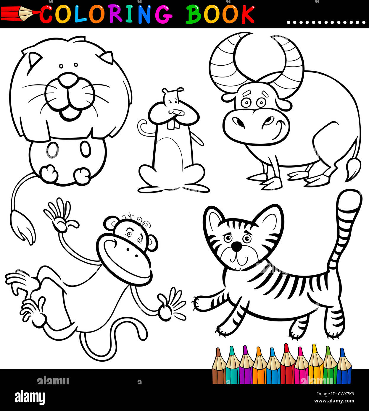 Coloring Book or Page Cartoon Illustration of Funny Wild and Safari ...
