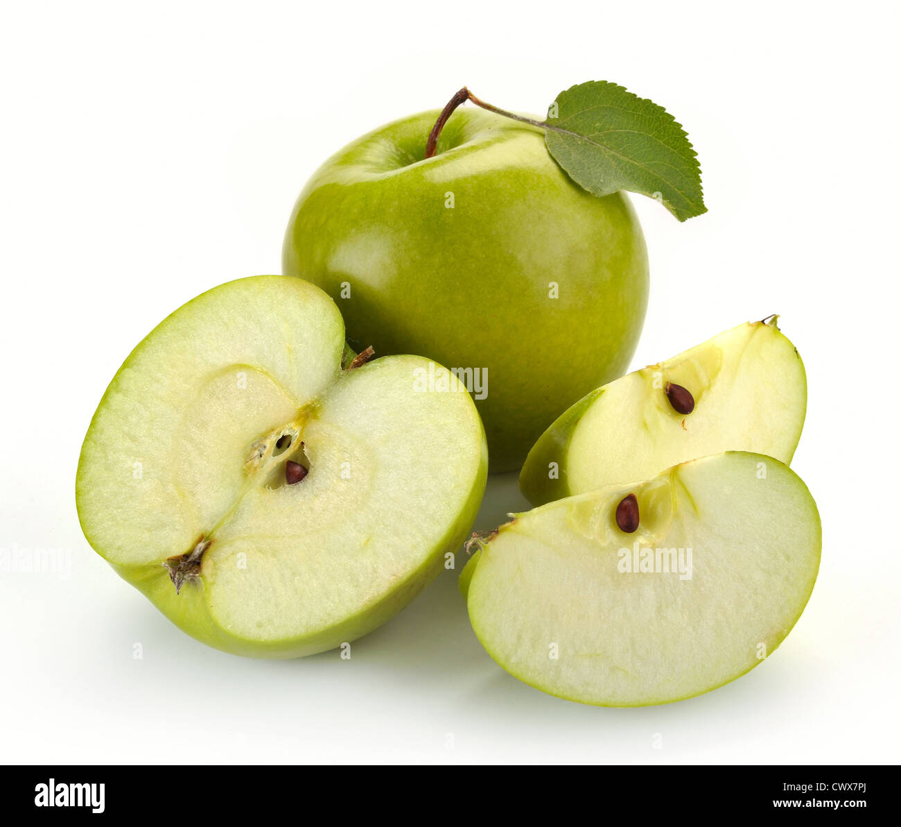 fresh green apple with green leaf Stock Photo - Alamy