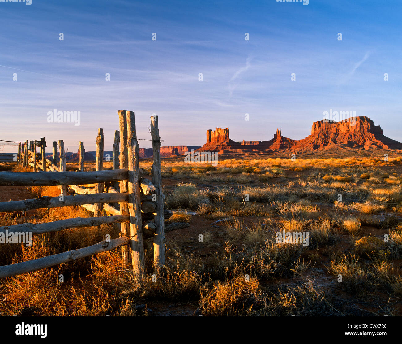 Sunrise on Brigham's Tomb & Castle Butte. Monument Valley Tribal Park ...