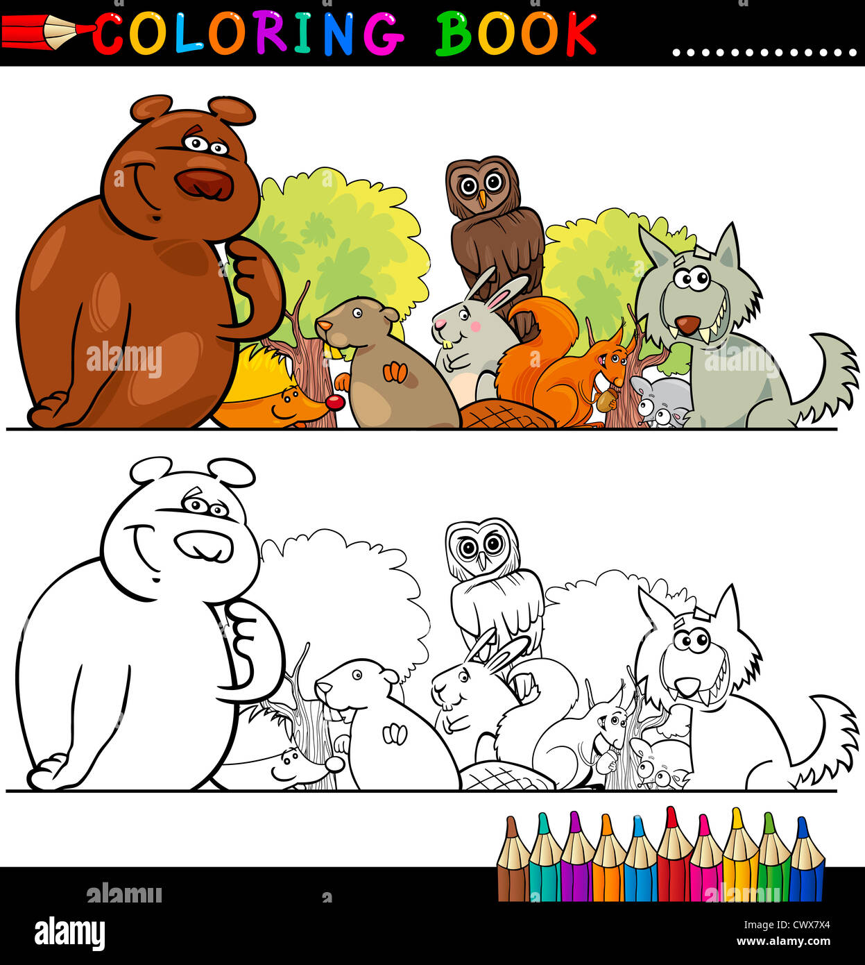 Coloring Book or Page Cartoon Illustration of Funny Wild Animals for ...