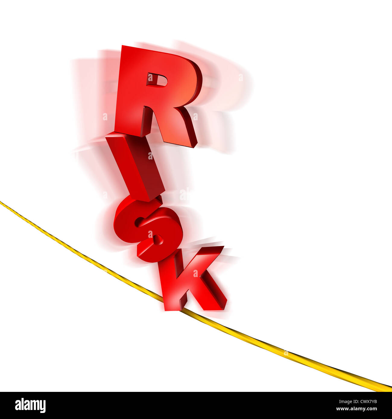 Risk and balance symbol with dimensional text letters on a dangerous ...