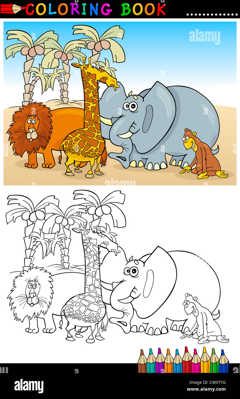 Coloring Book or Page Cartoon Illustration of Funny Wild and Safari ...