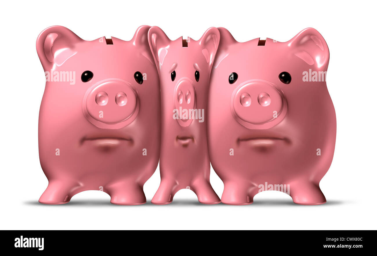 Financial squeeze and credit crunch represented by a squished and ...