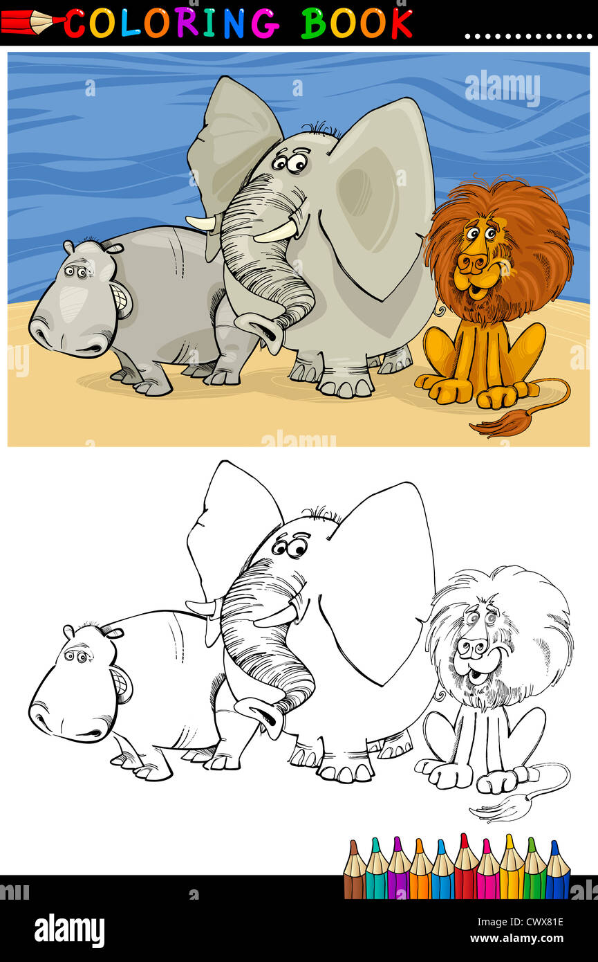 Coloring Book or Page Cartoon Illustration of Funny Wild and Safari ...