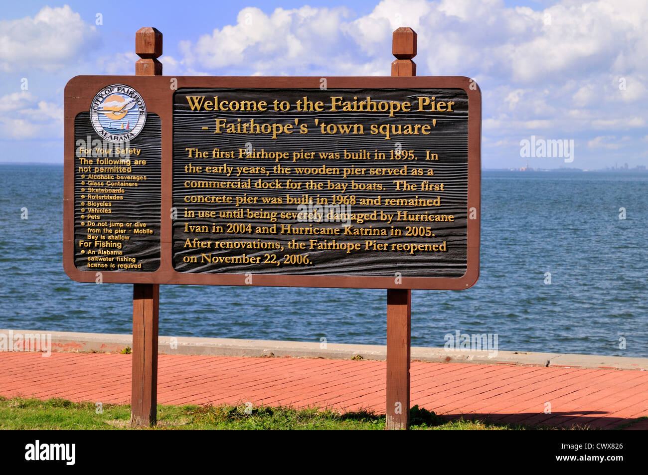 Sign describing the Fairhope pier and its history Stock Photo - Alamy
