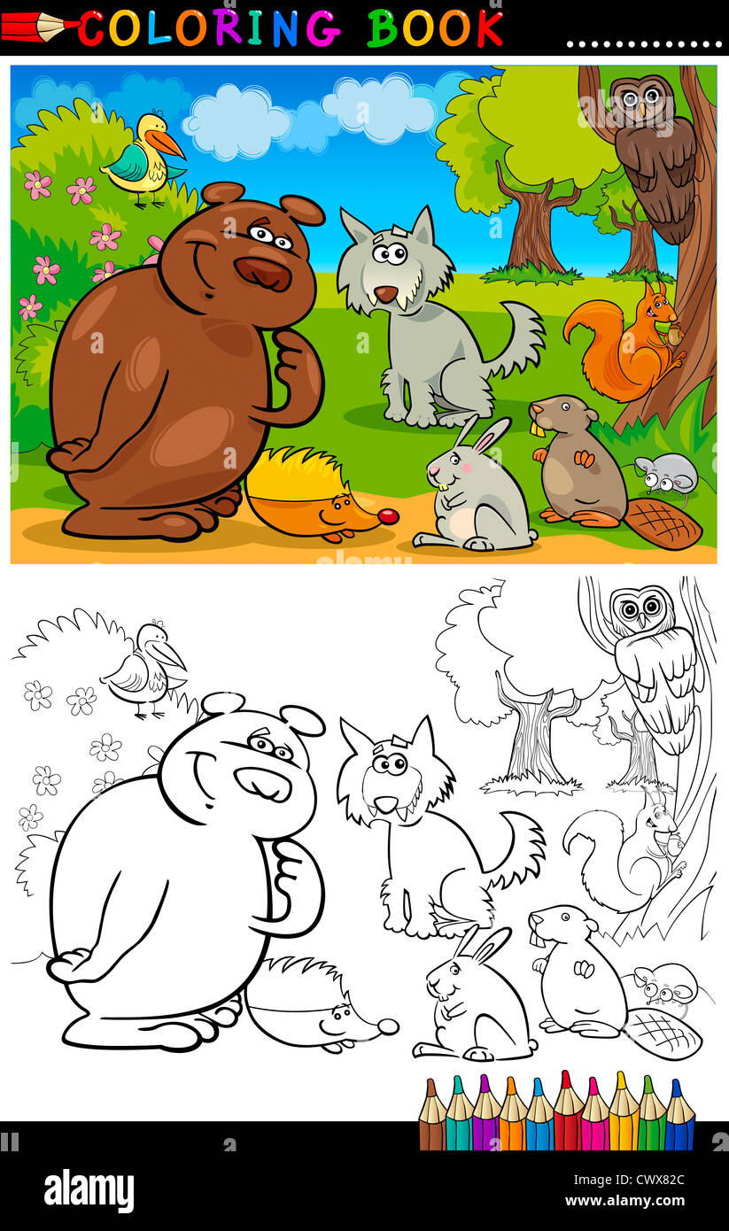 Coloring Book or Page Cartoon Illustration of Funny Wild Animals for ...