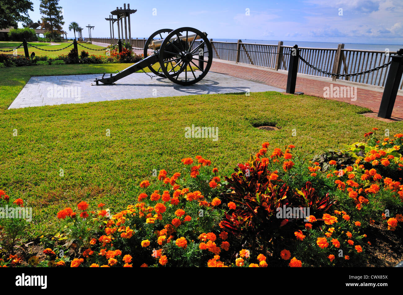 An old cannon on display near the Grand Hotel at Point Clear, Alabama ...