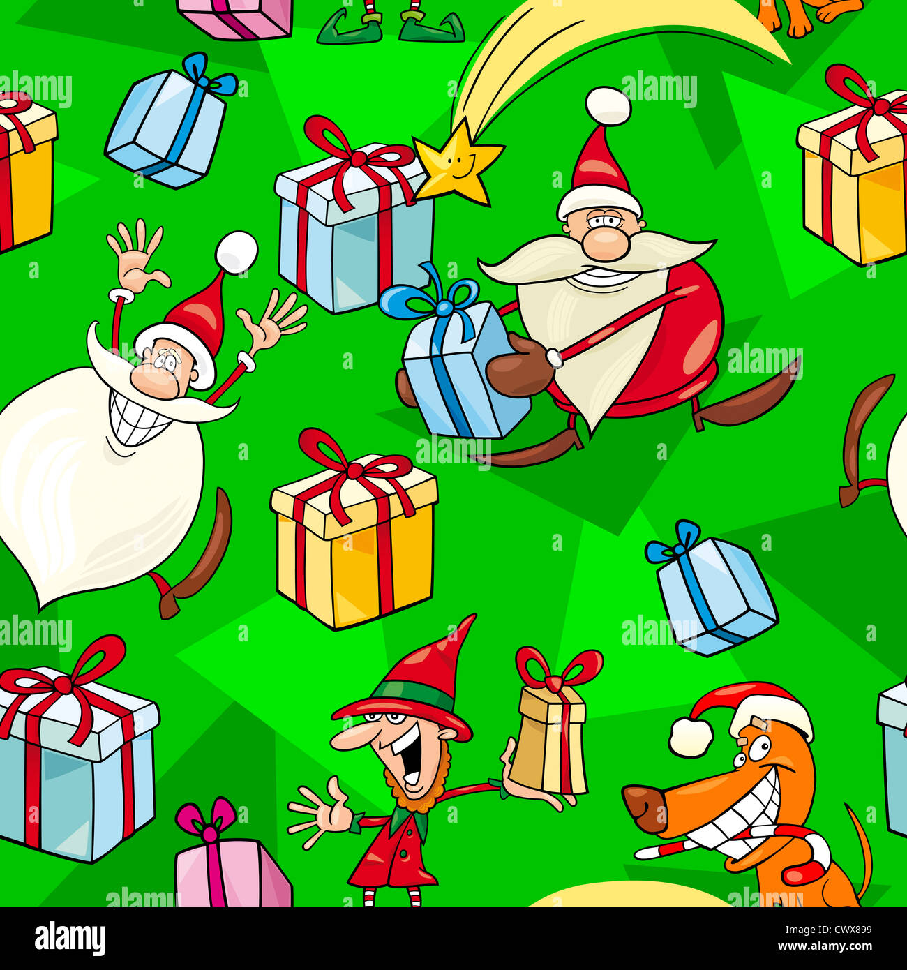 Seamless Pattern Cartoon Illustration of Santa Clauses and other ...