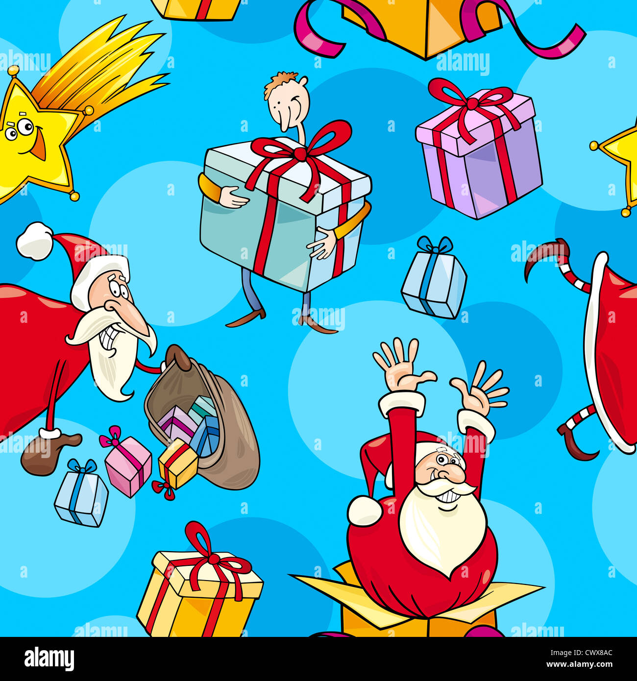 Seamless Pattern Cartoon Illustration of Santa Clauses and other ...