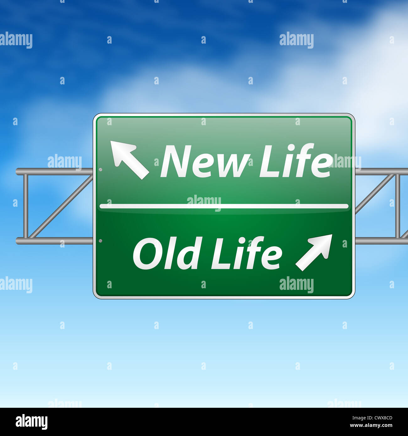 New life old life road sign on a blue sky Stock Photo - Alamy