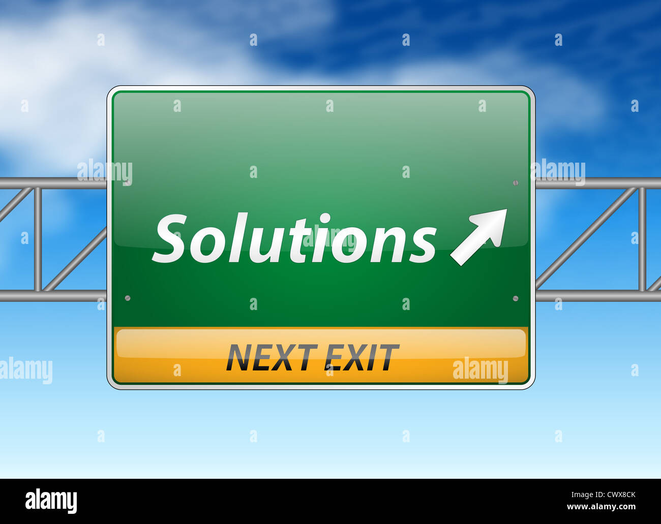 Solutions Freeway Exit Sign on blue sky background Stock Photo - Alamy