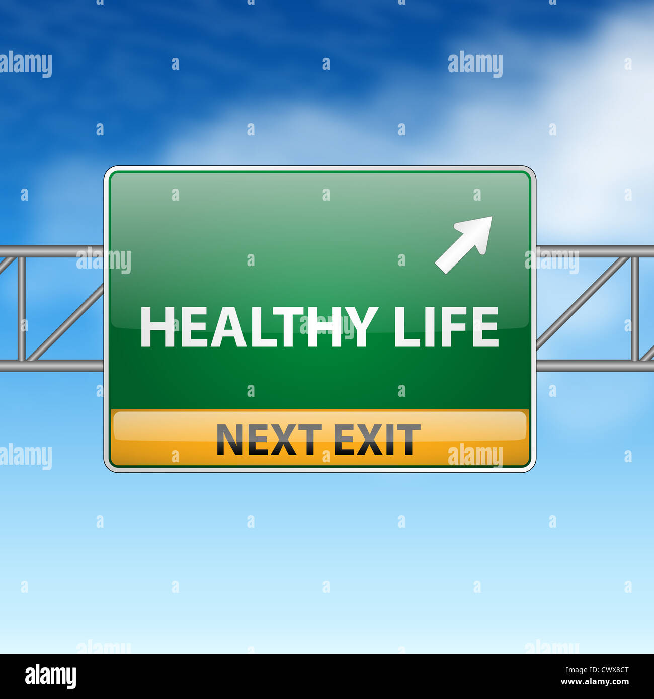 Healthy life concept with road sign on blue sky Stock Photo - Alamy