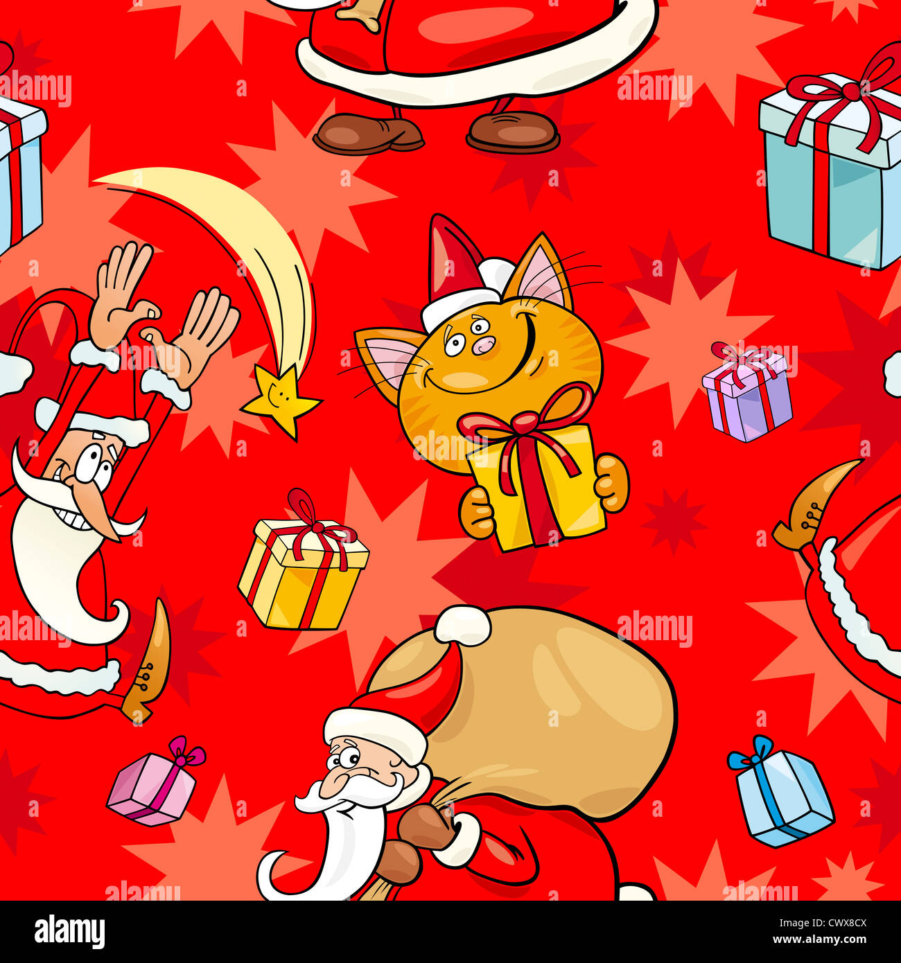 Seamless Pattern Cartoon Illustration of Santa Clauses and other ...