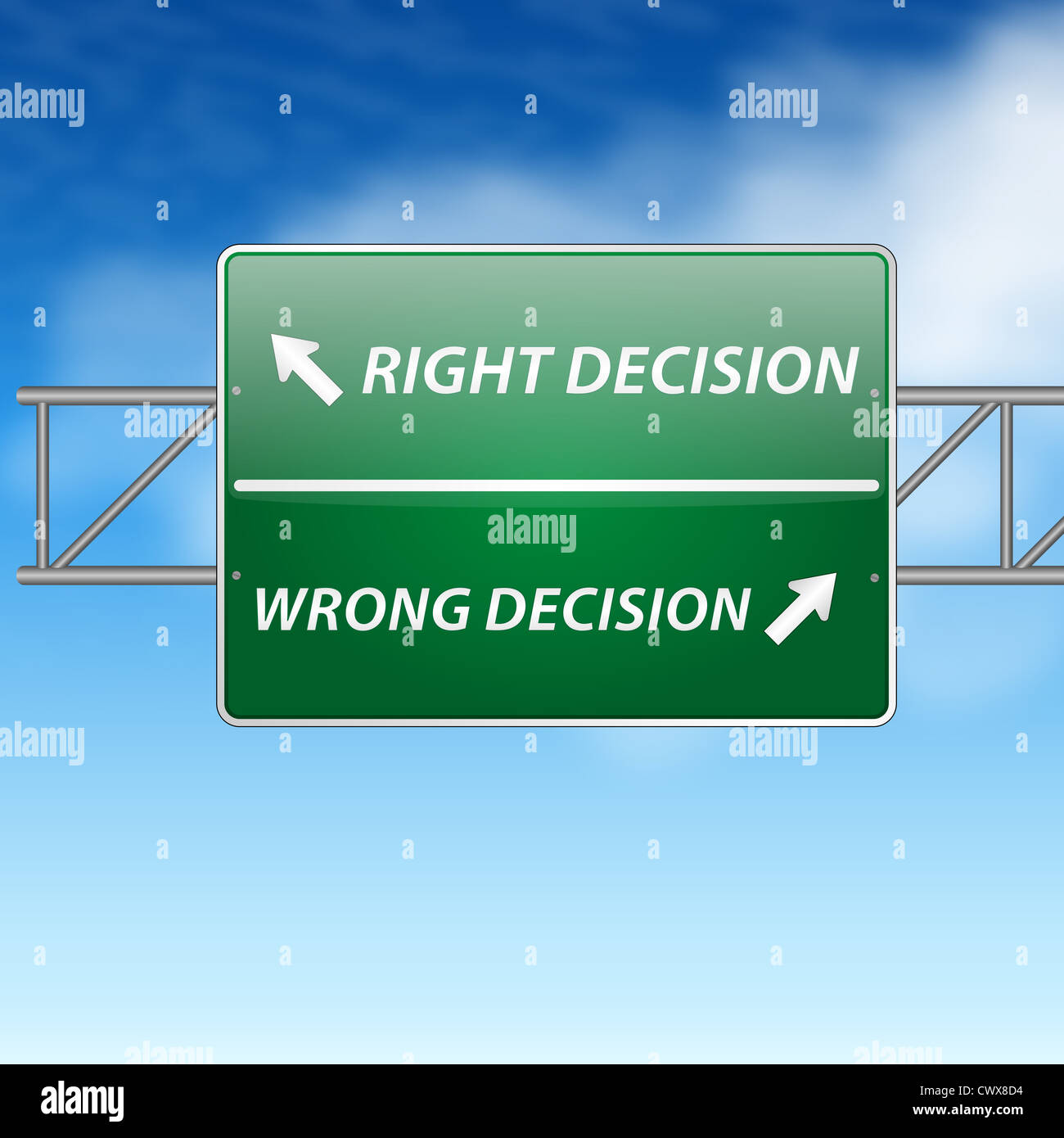 Right and wrong decisions direction board (sign) on blue sky Stock ...