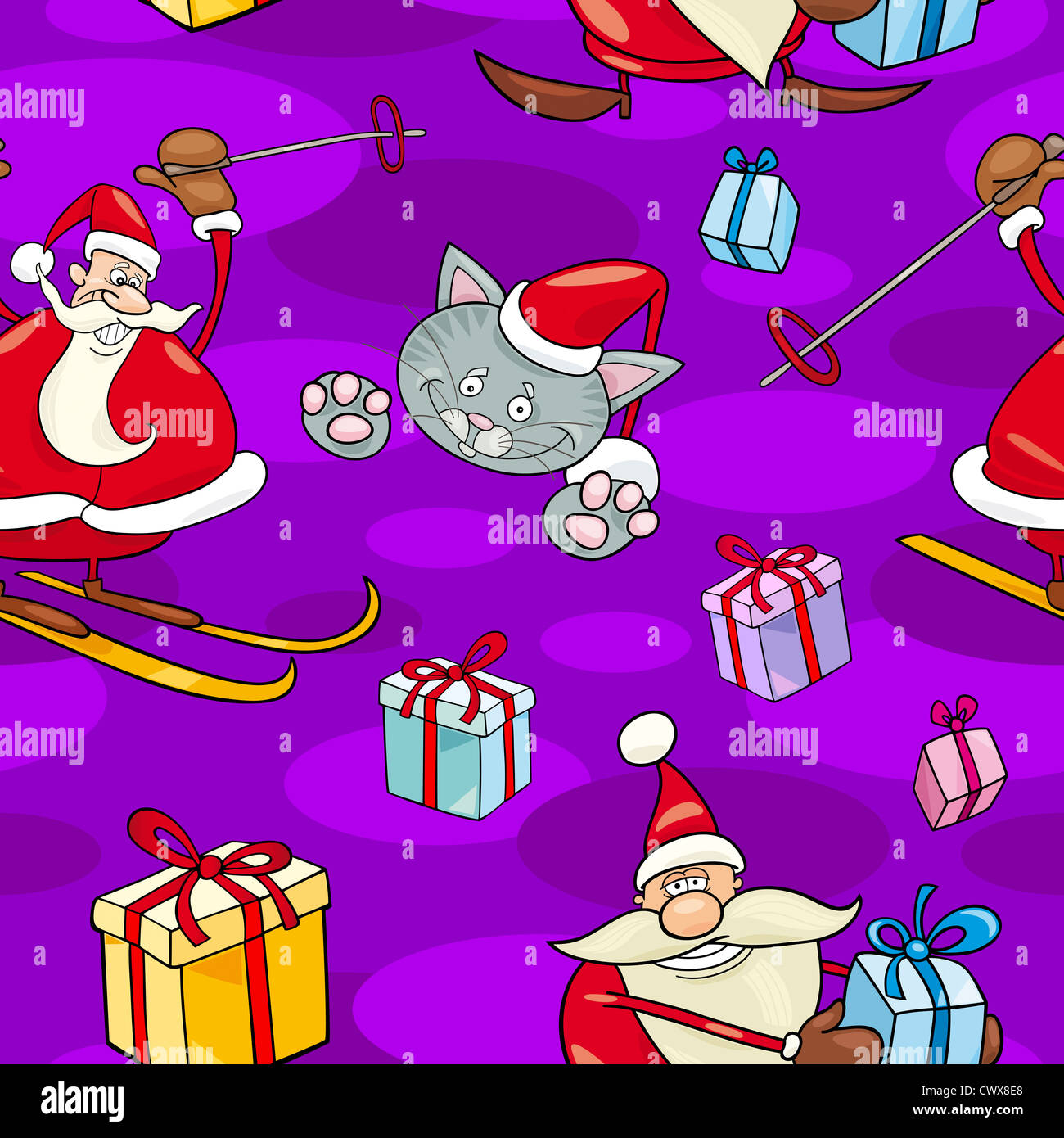 Seamless Pattern Cartoon Illustration of Santa Clauses and other ...