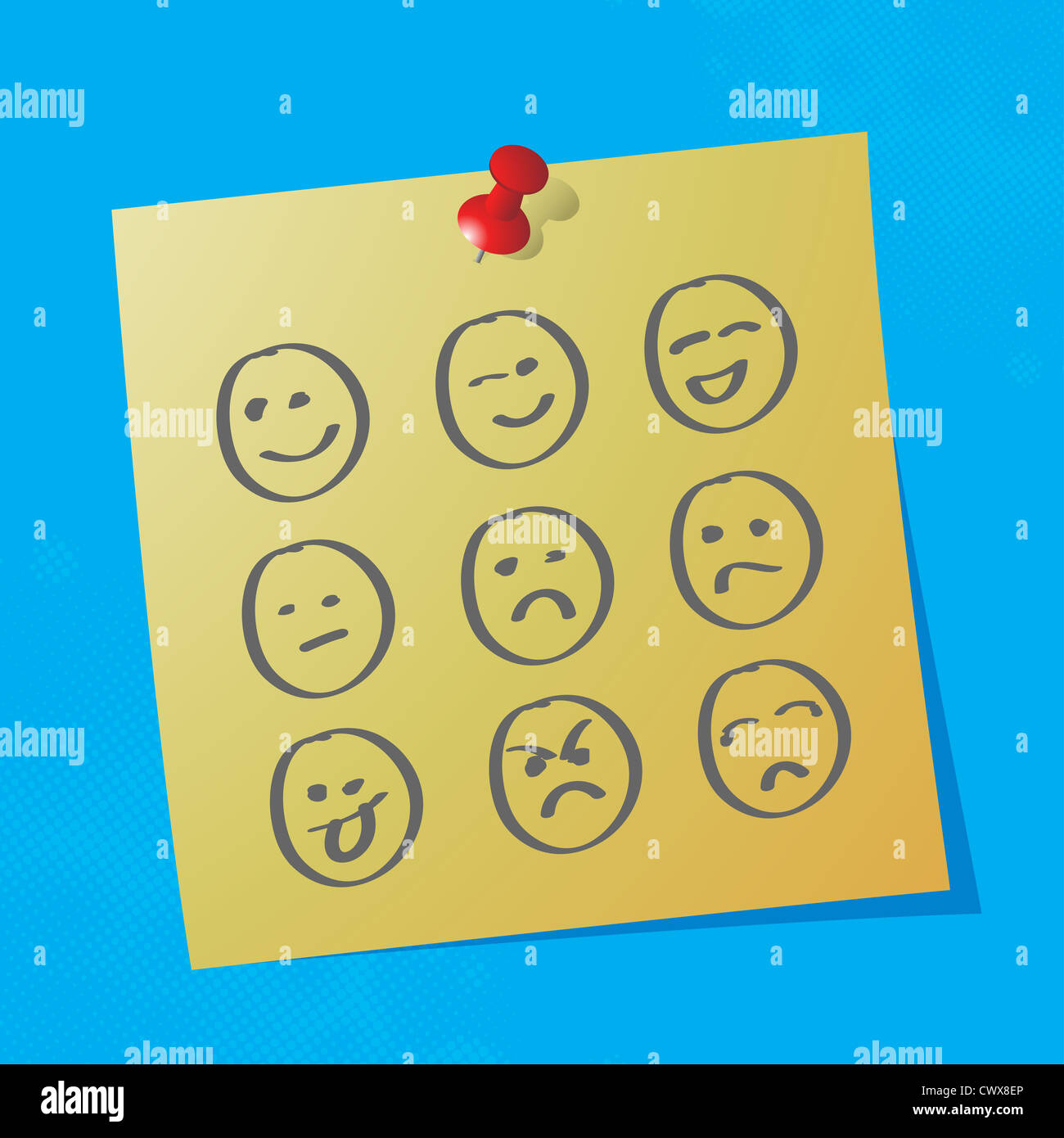 hand drawn emoticons on sticky paper Stock Photo - Alamy