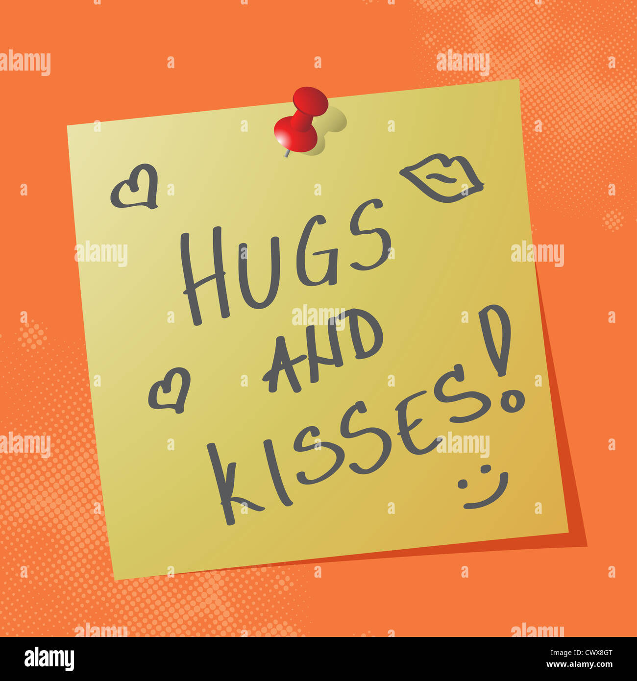 hugs and kisses handwritten message on sticky paper Stock Photo - Alamy