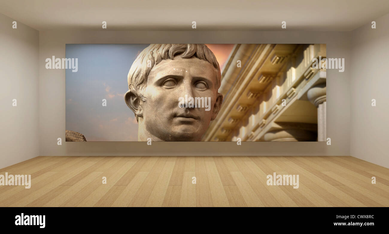 Empty room with ancient greek picture, art gallery concept, 3d ...