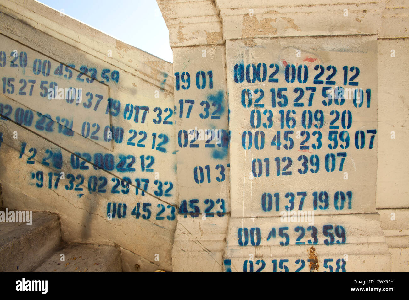 Numbers, stenciled on 4th Street Bridge, Los Angeles, California ...