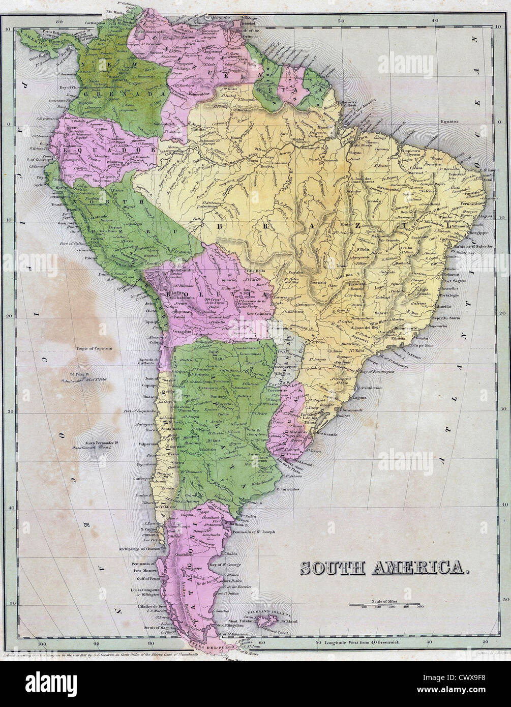 Antique map of South America from the out of print 1841 Goodrich atlas ...