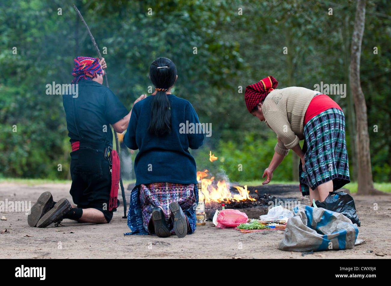 A Mayan shaman performs a ceremony at Iximche Archeological National ...