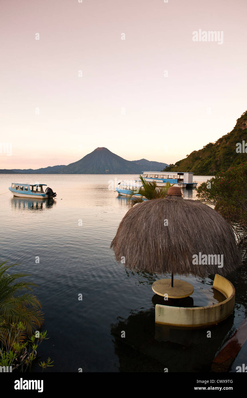 Toliman volcano and Lago de Atitlan, Lake Atitlan, from Hotel Atitlan ...