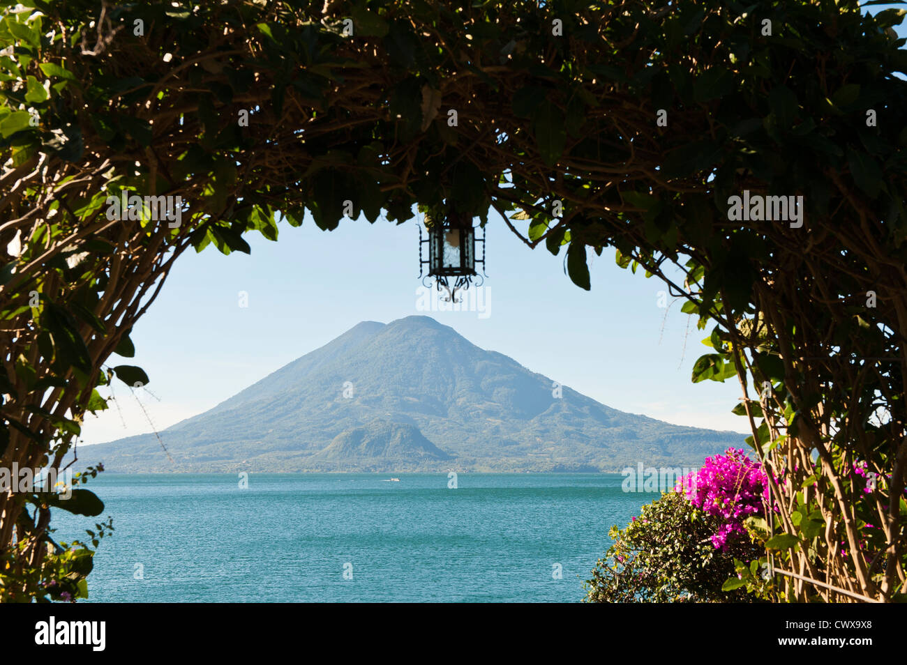 Toliman volcano and Lago de Atitlan, Lake Atitlan, from Hotel Atitlan ...