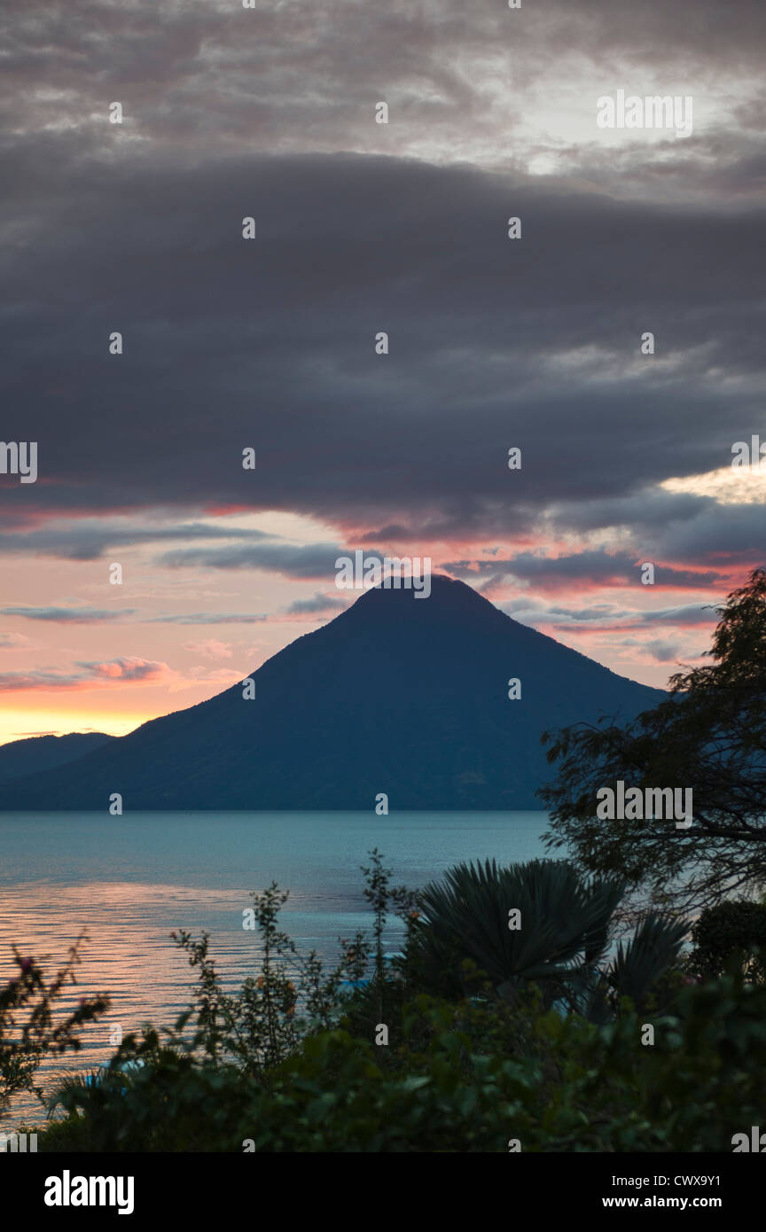 Toliman volcano and Lago de Atitlan, Lake Atitlan, from Hotel Atitlan ...