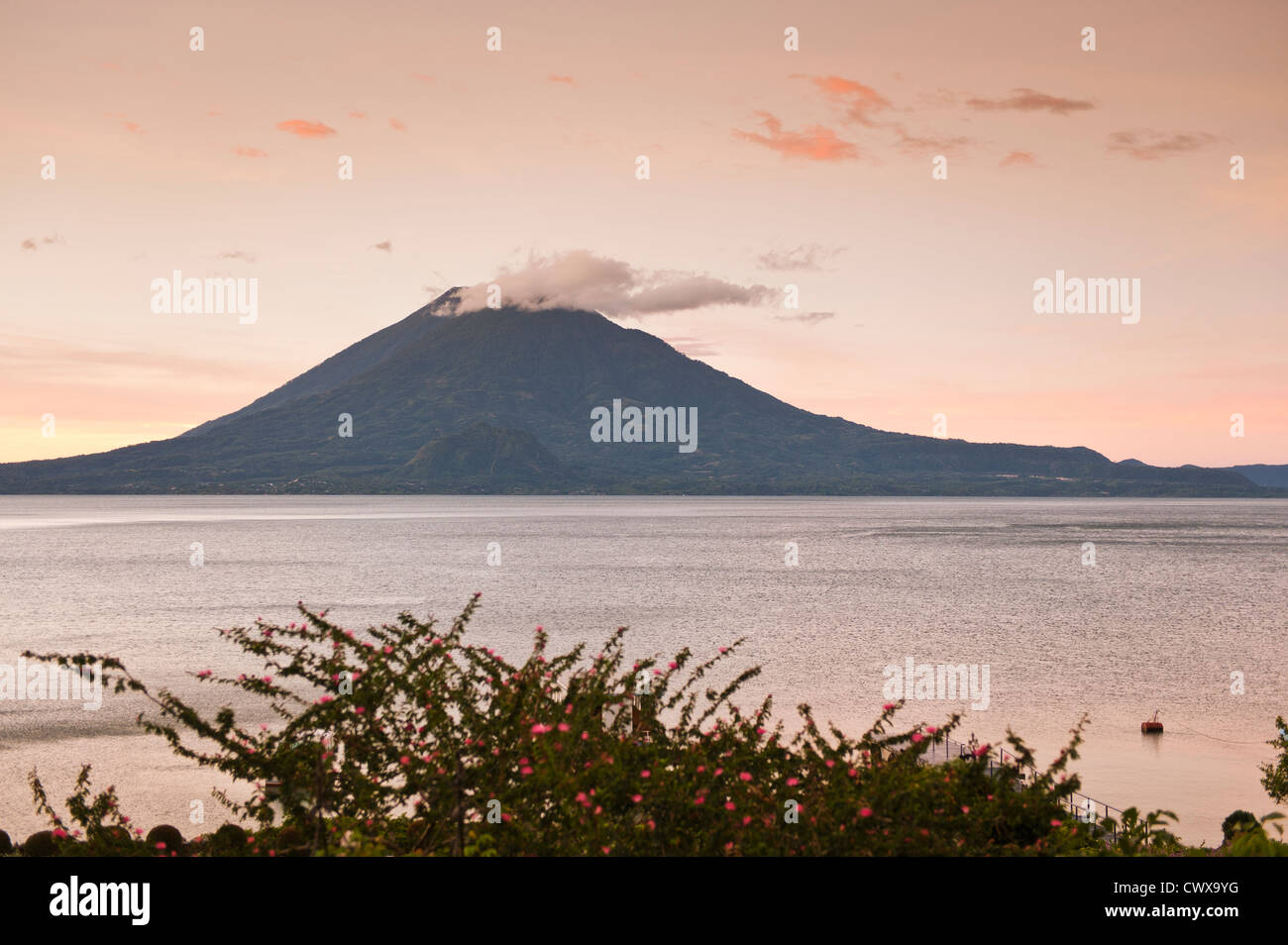 Toliman volcano and Lago de Atitlan, Lake Atitlan, from Hotel Atitlan ...