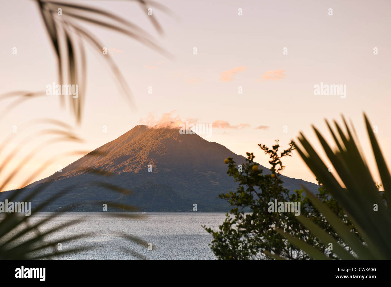 Toliman volcano and Lago de Atitlan, Lake Atitlan, from Hotel Atitlan ...