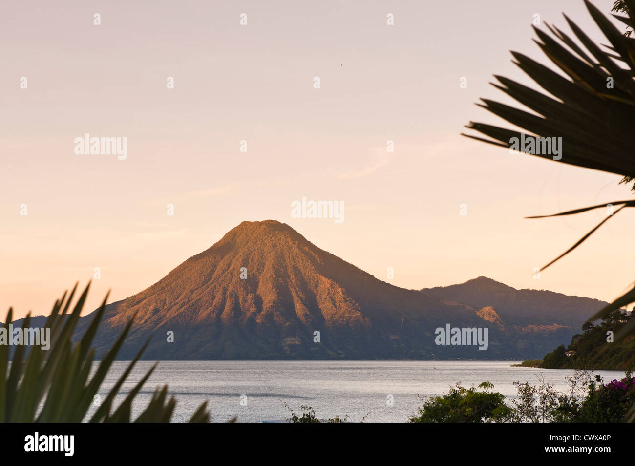 Toliman volcano and Lago de Atitlan, Lake Atitlan, from Hotel Atitlan ...