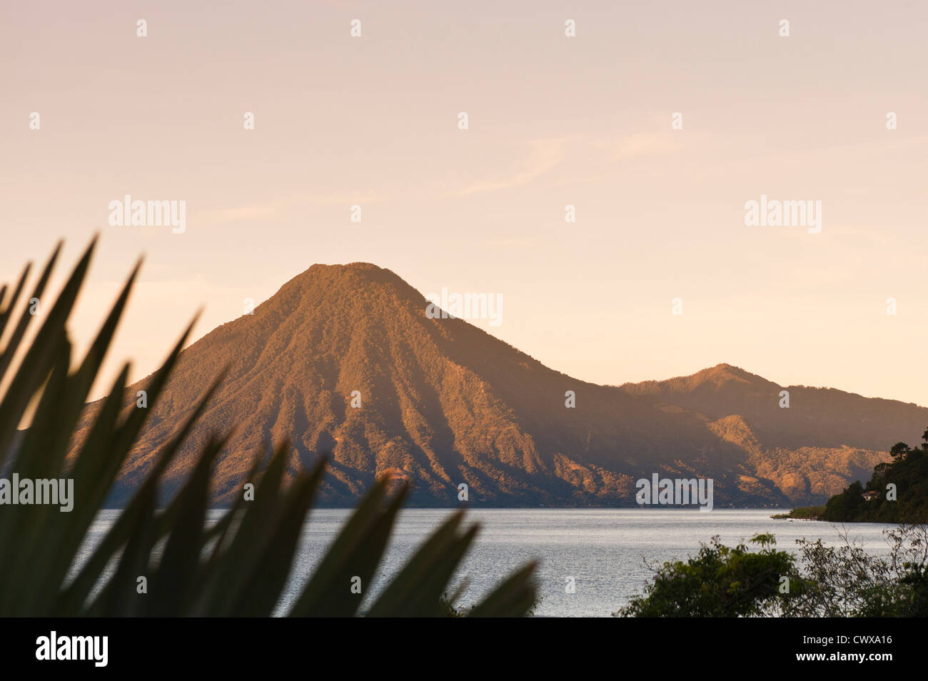 Toliman volcano and Lago de Atitlan, Lake Atitlan, from Hotel Atitlan ...