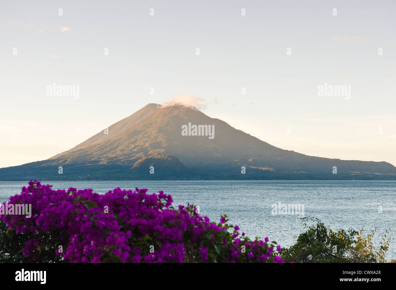 Toliman volcano and Lago de Atitlan, Lake Atitlan, from Hotel Atitlan ...