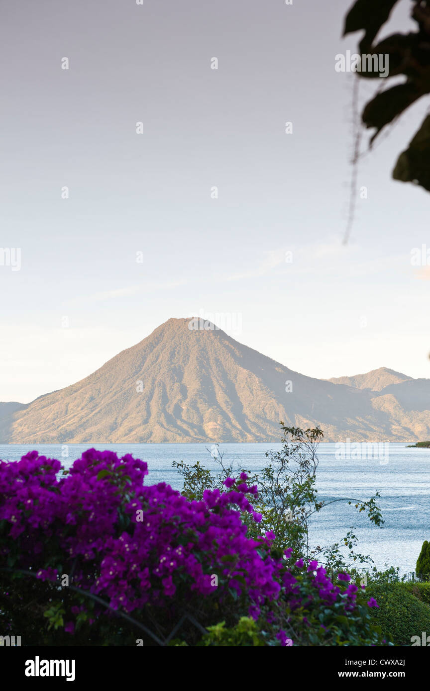 Toliman volcano and Lago de Atitlan, Lake Atitlan, from Hotel Atitlan ...
